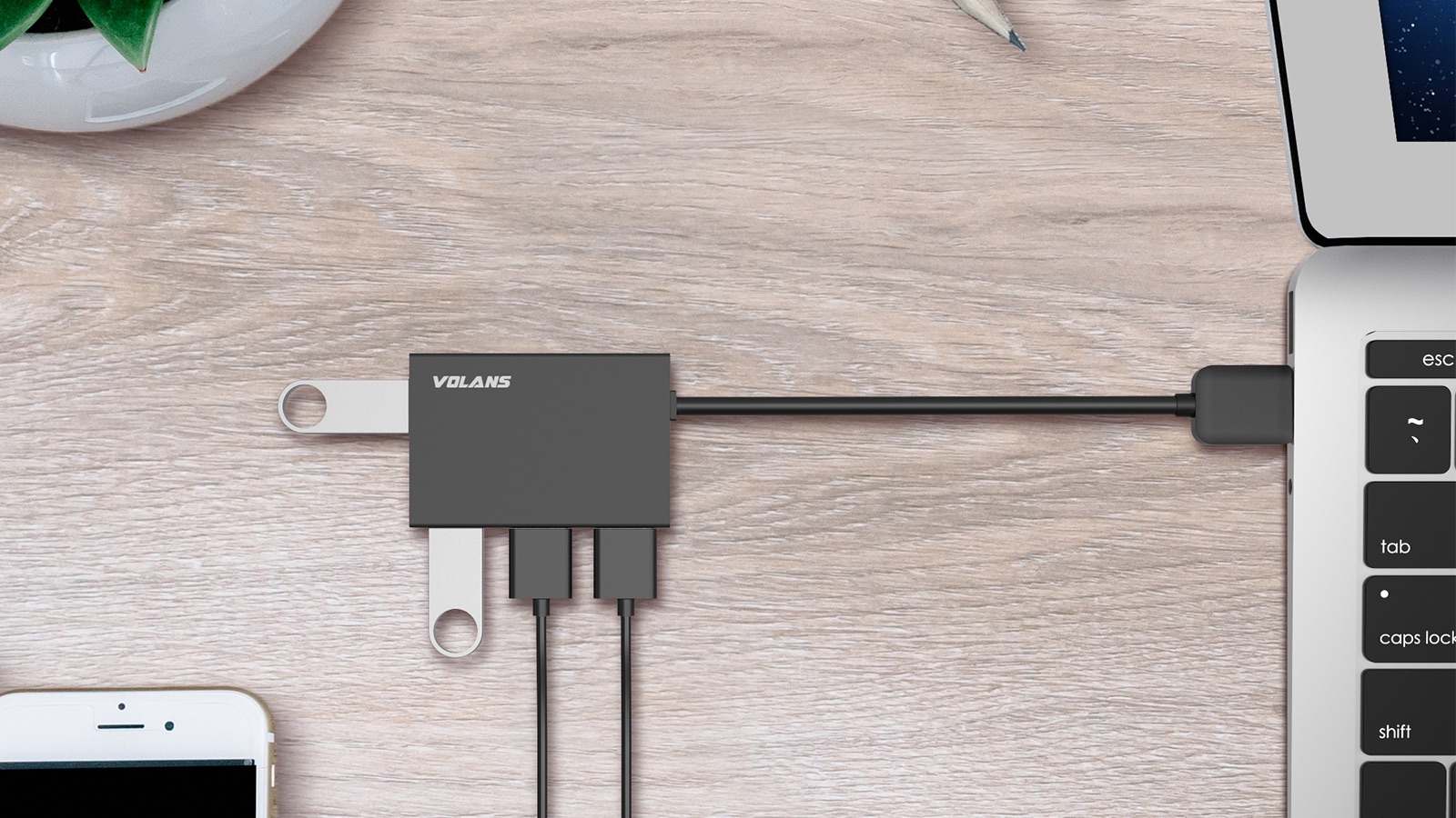 VOLANS VL-HB04S Aluminium USB 3.0 4-Port Portable Hub - Volans