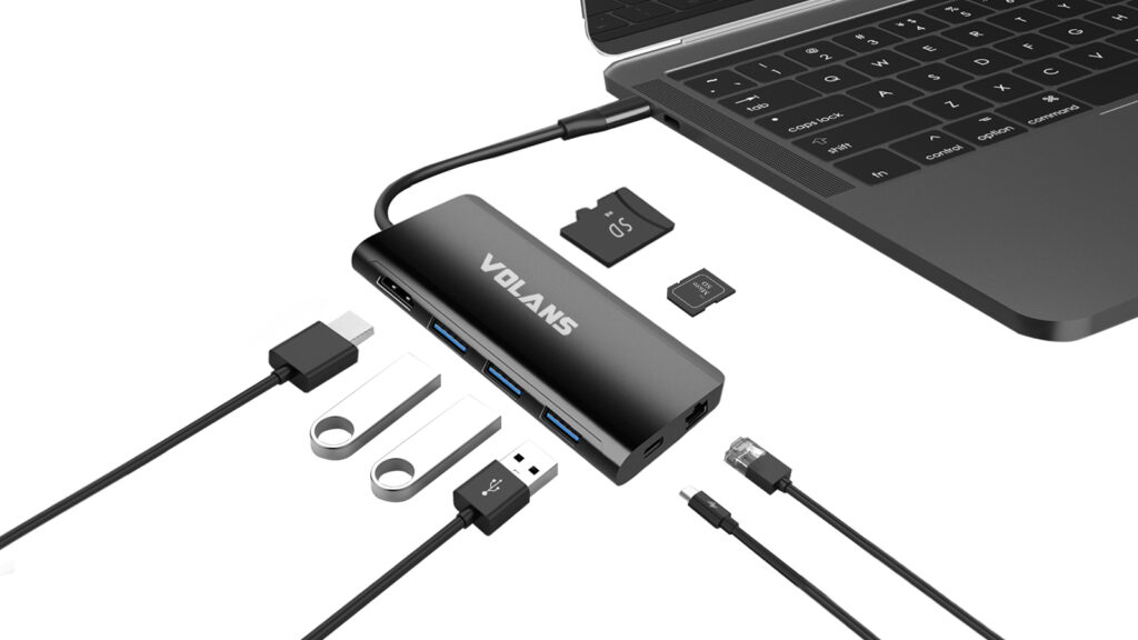 VOLANS VL-UCH3CLR Aluminium 8-in-1 USB-C Hub with 100W PD - Volans
