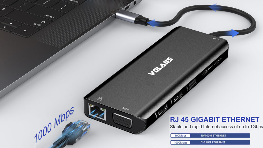 VOLANS VL-UCTDMH-S Aluminum 14-in-1 USB-C Hub with 100W PD - Volans