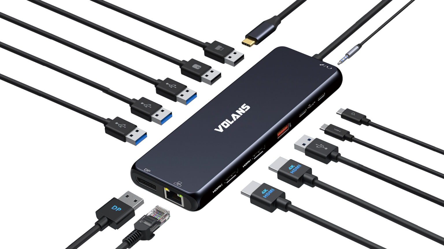 VOLANS VL-UCH2P Aluminum 13-in-1 Triple Display USB-C Hub with 100W PD ...