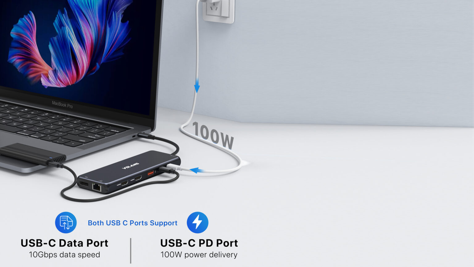 VOLANS VL-UCH2P Aluminum 13-in-1 Triple Display USB-C Hub with 100W PD ...