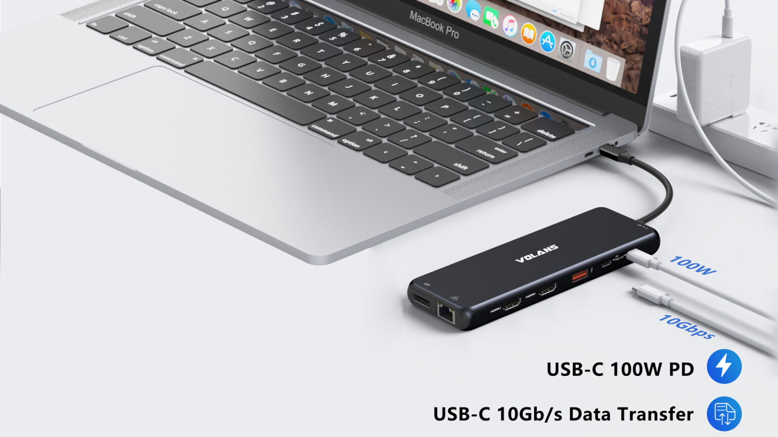 VOLANS VL-UCH2P Aluminum 13-in-1 Triple Display USB-C Hub with 100W PD ...